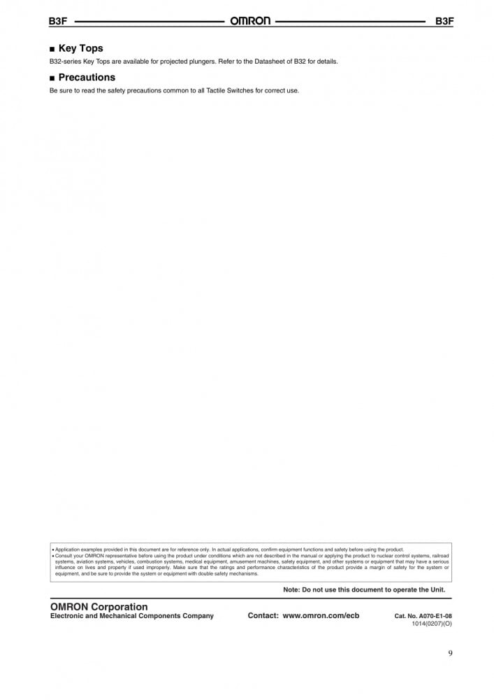 OMRON B3F series document page 9