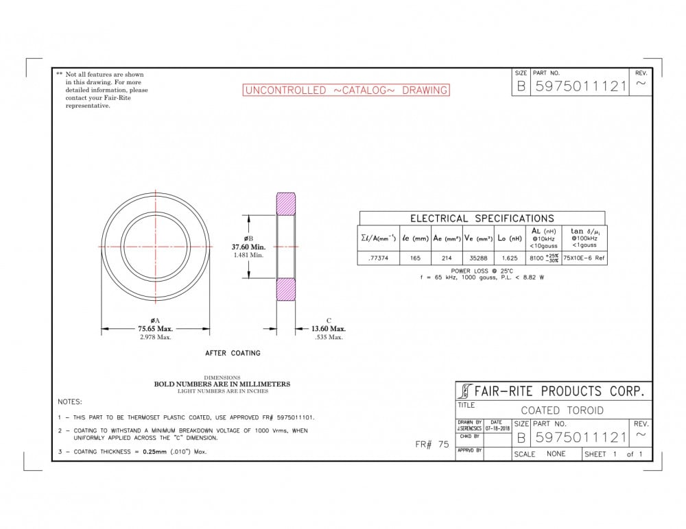 Fair-Rite 5975011121 technical document preview
