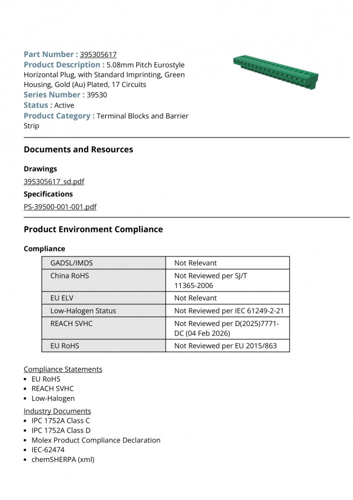 MOLEX 395305617 technical document preview, page 1
