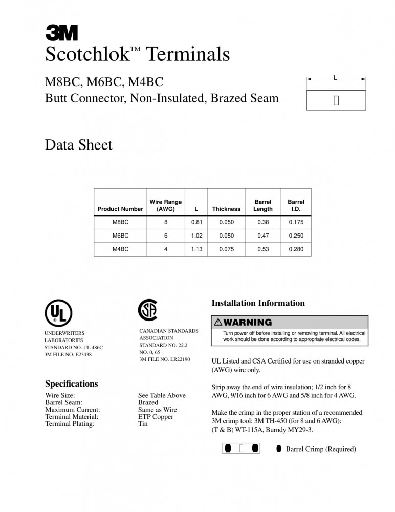 M6BCK Scotchlok terminal technical document page 1