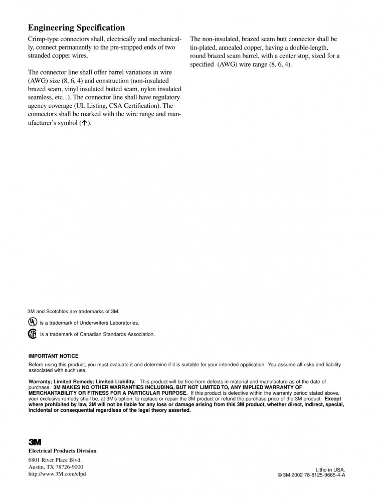 M6BCK Scotchlok terminal technical document page 2