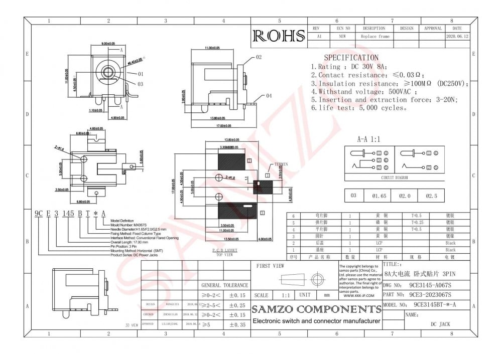 SAMZO 9CE3145BTGA specification drawing