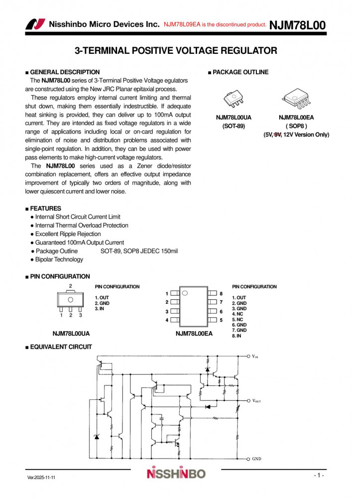 NJM78L00 datasheet page 1