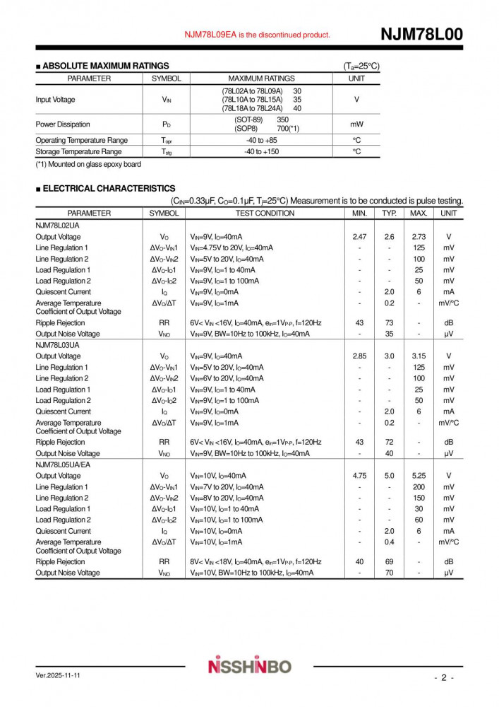 NJM78L00 datasheet page 2