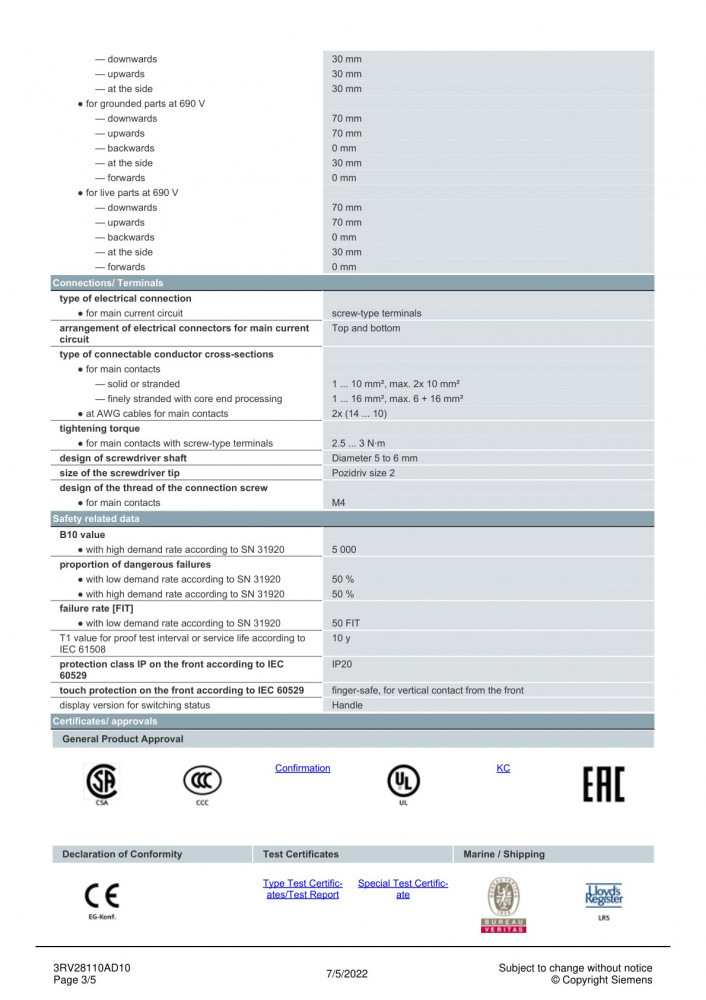 3RV28110AD10 datasheet page 3