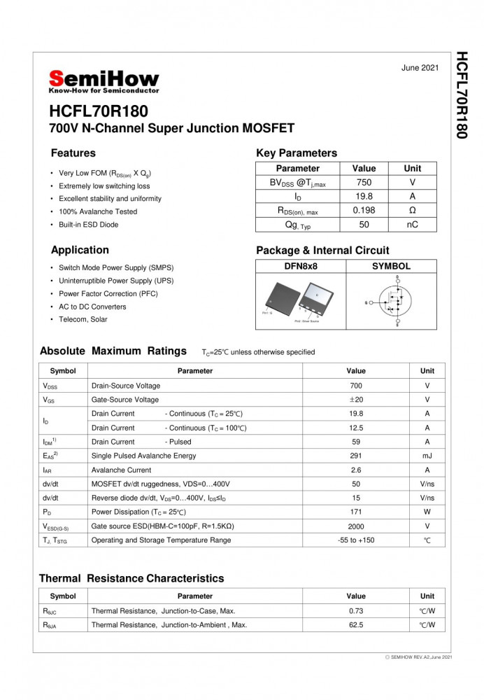 HCFL70R180 datasheet page 1