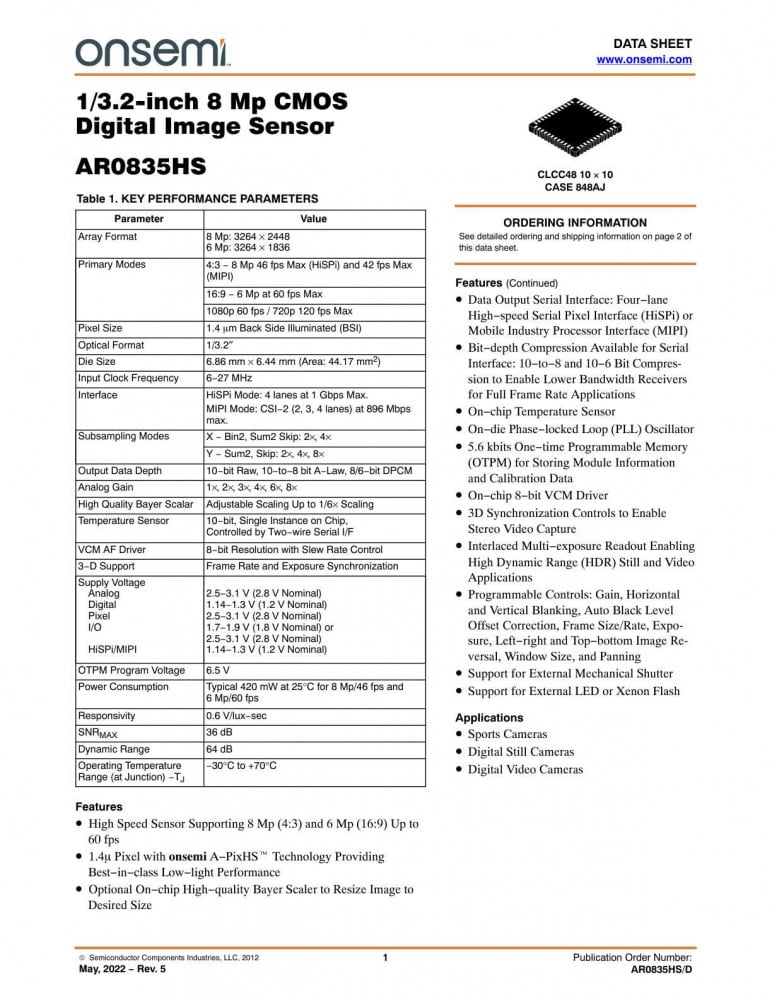 AR0835HS datasheet page 1