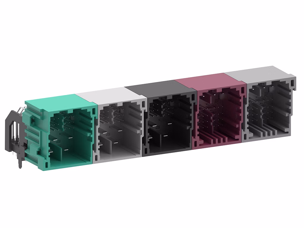 stAK50h 5 Bay Vertical Hybrid Header, 126 Circuits, Bay 1: 12 Circuits/Key 3/Purple; Bay 2: 25 Circuits/Key 2/Gray; Bay 3: 25 Circuits/Key 1/Green; Bay 4: 32 Circuits/Key 2/Blue; Bay 5: 32 Circuits/Key 1/Black; Tube