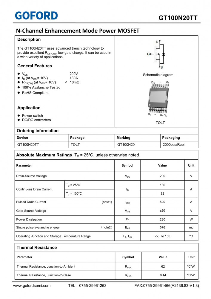 GT100N20TT datasheet page 1