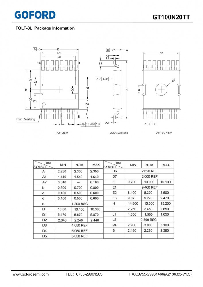 GT100N20TT TOLT package drawing