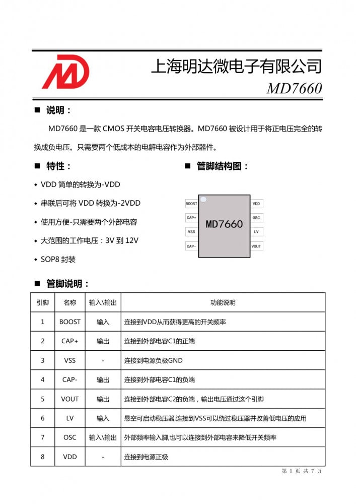 MD7660 datasheet page 1