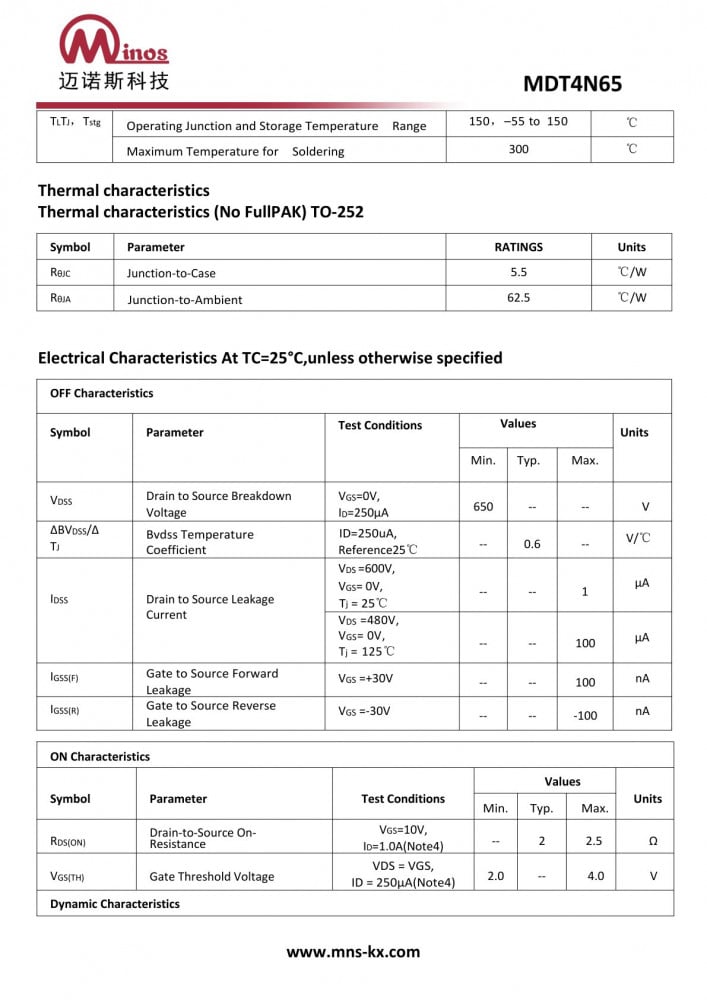 MDT4N65 datasheet page 2