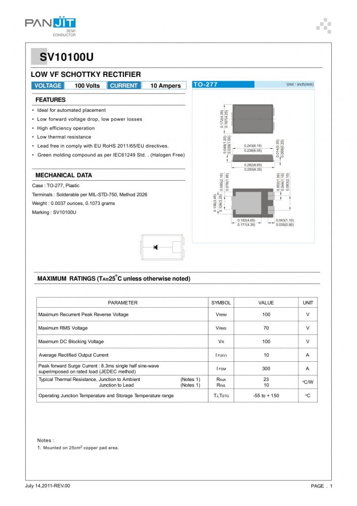 SV10100U datasheet page 1