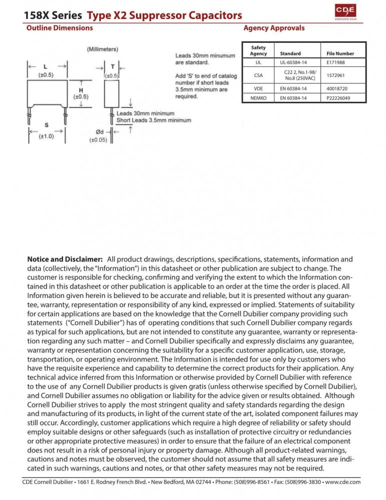 Cornell Dubilier 158X series datasheet page 2