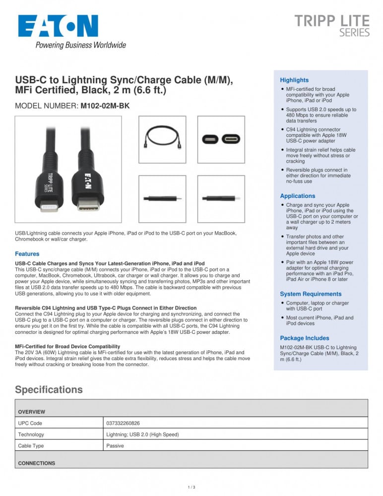 M102-02M-BK technical document page 1