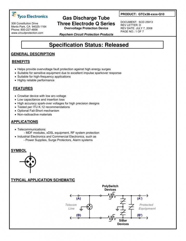 GTCR38 series datasheet page 1