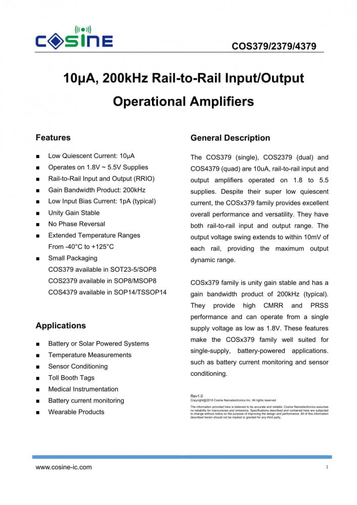 COS379SR datasheet page 1