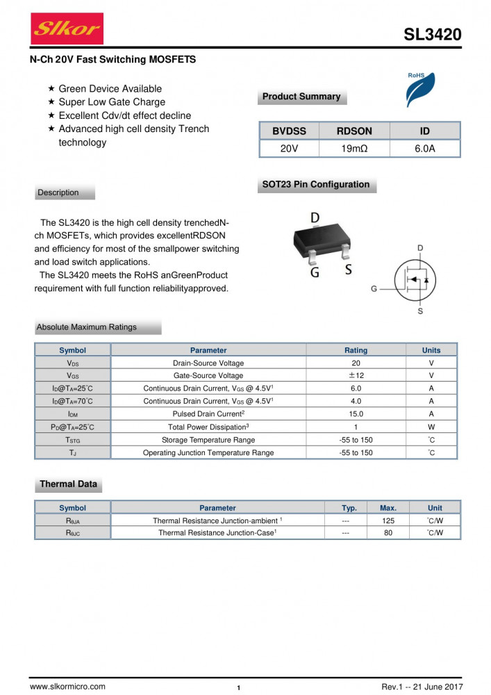 SL3420 datasheet page 1