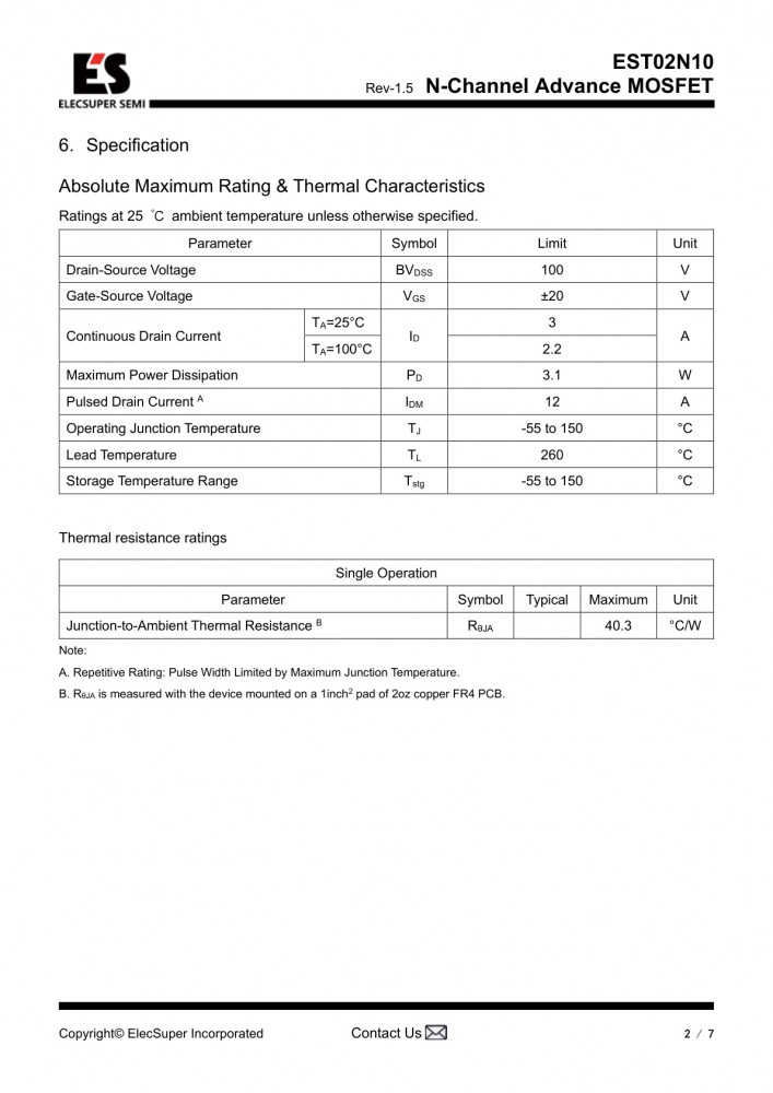 EST02N10 datasheet page 2