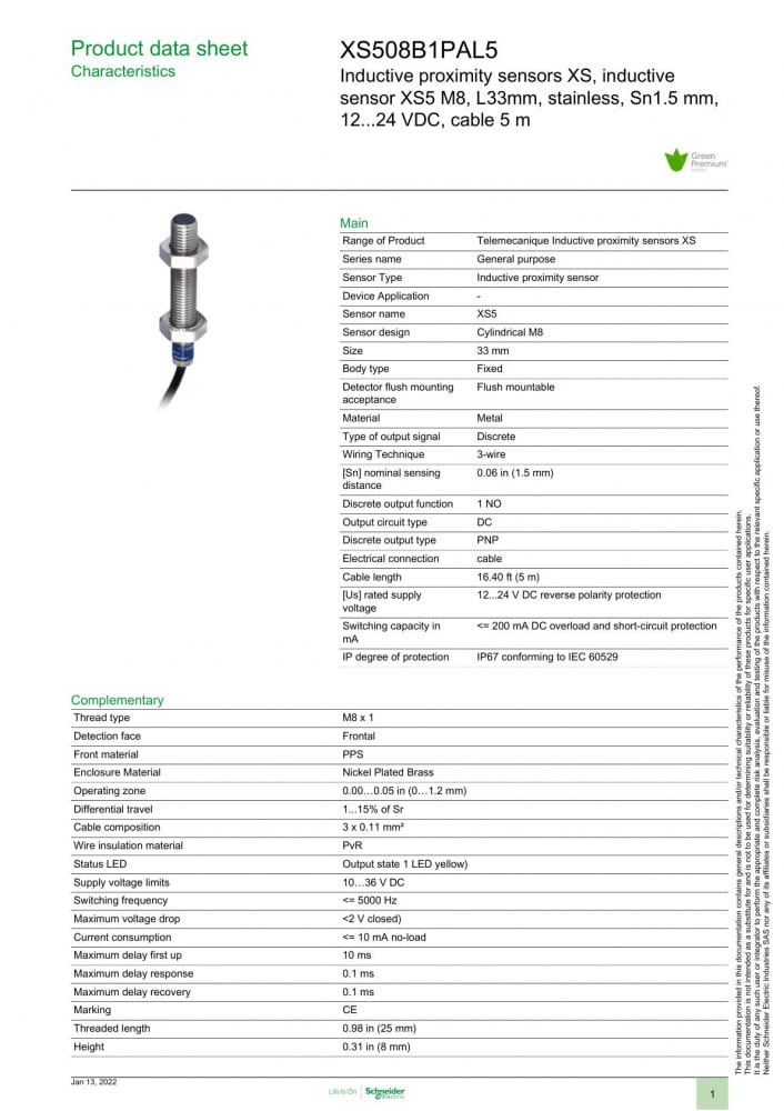 XS508B1PAL5 technical document page 1