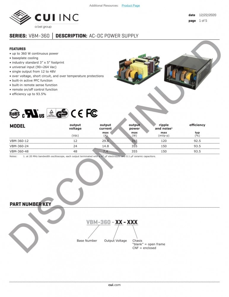 VBM-360-12 datasheet page 1