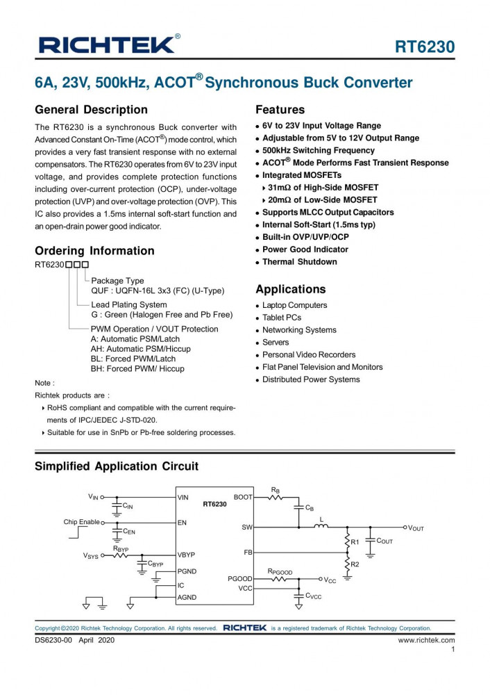 RT6230 datasheet page 1