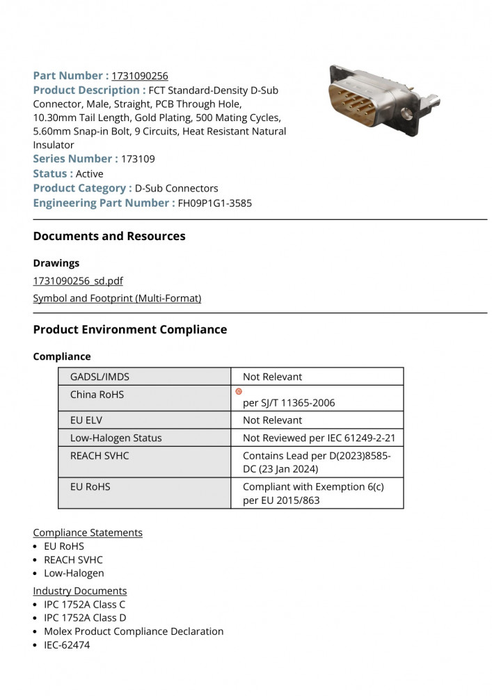 MOLEX 1731090256 product drawing page 1