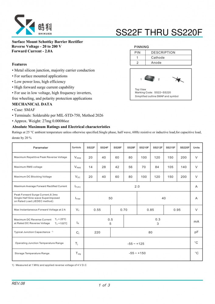 SS220F datasheet page 1