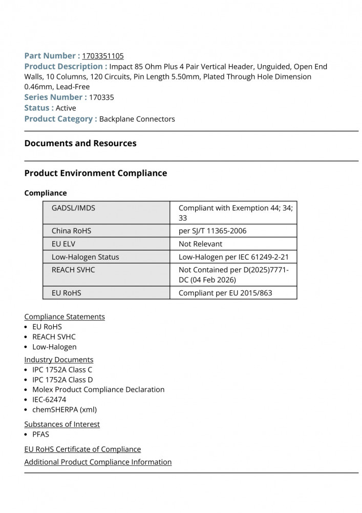 MOLEX 1703351105 technical document image, page 1