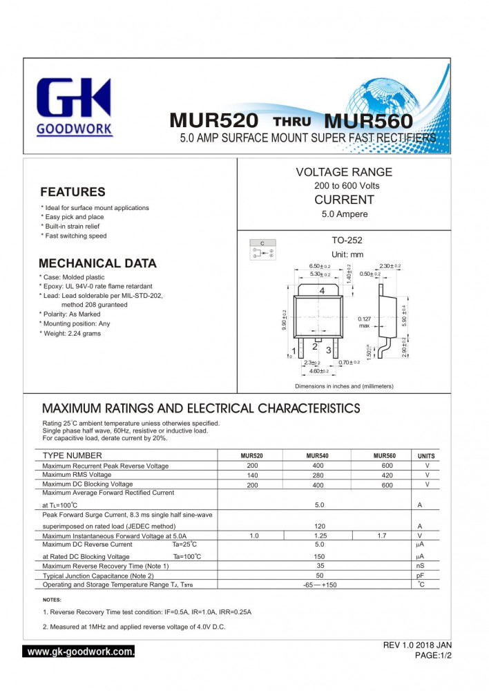 GOODWORK MUR540 datasheet page 1