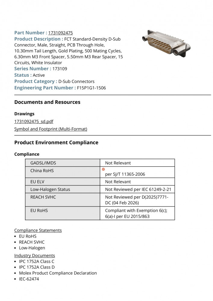 MOLEX 1731092475 drawing preview, page 1