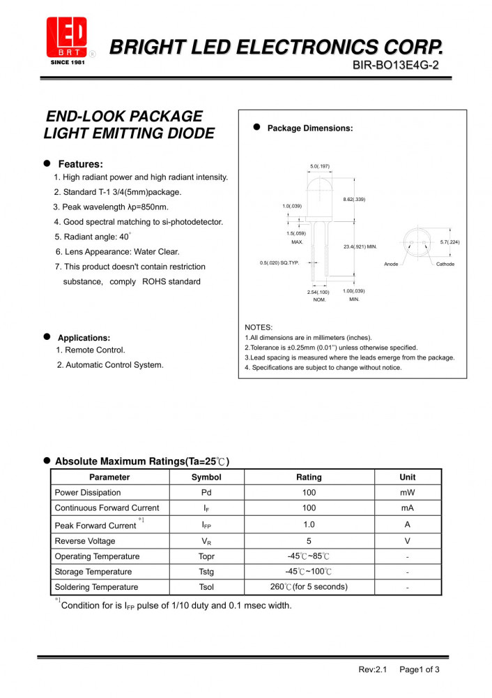 BIR-BO13E4G-2 datasheet page 1