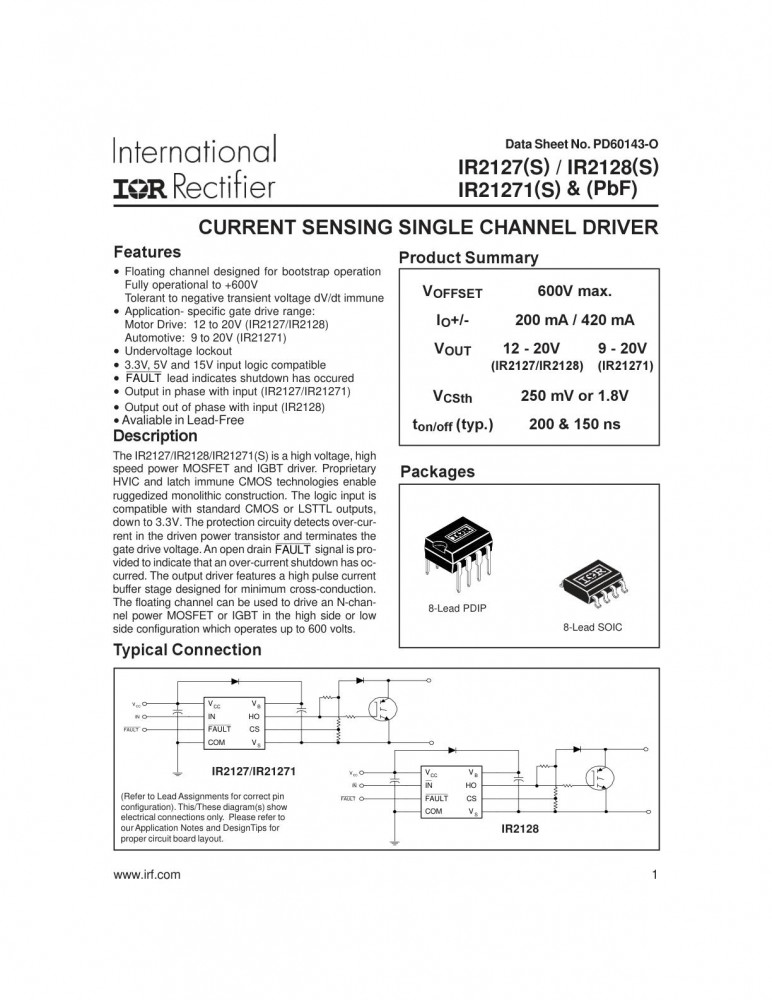 IR21271SPBF datasheet page 1