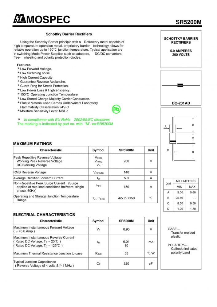 SR5200M technical datasheet page 1