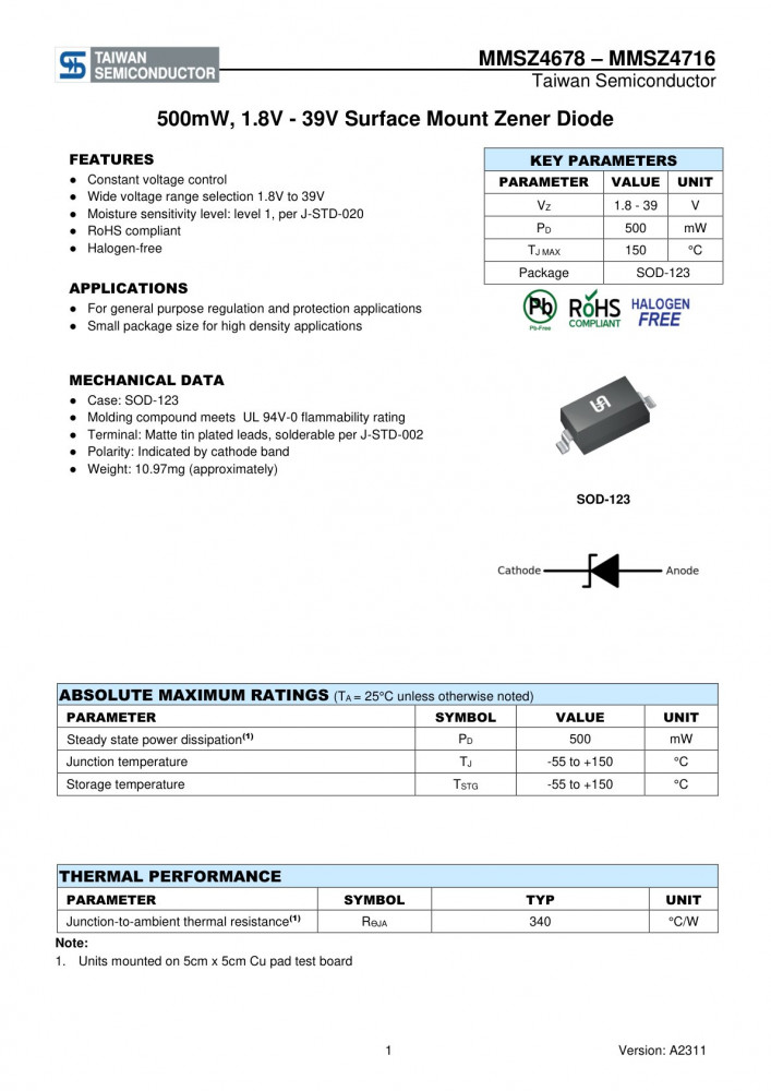 MMSZ4711 datasheet page 1
