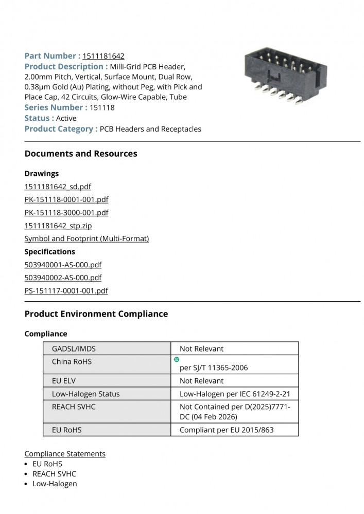 Molex Milli-Grid product specification, page image 1