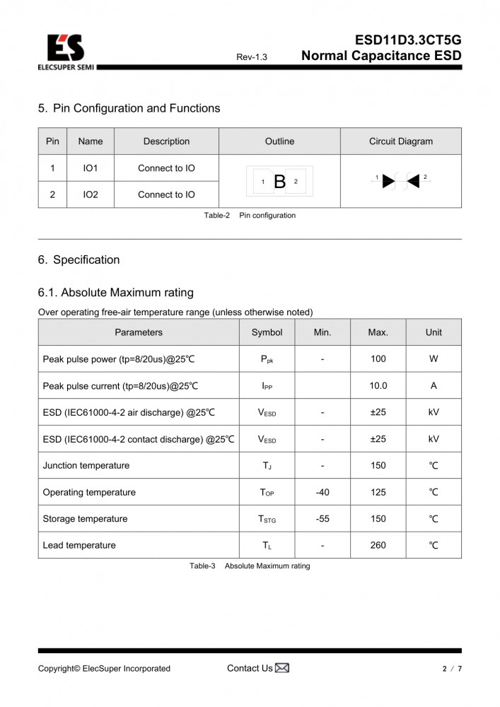 ESD11D3.3CT5G datasheet page 2