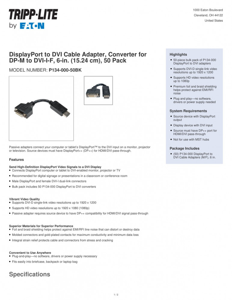 P134-000-50BK technical document page 1