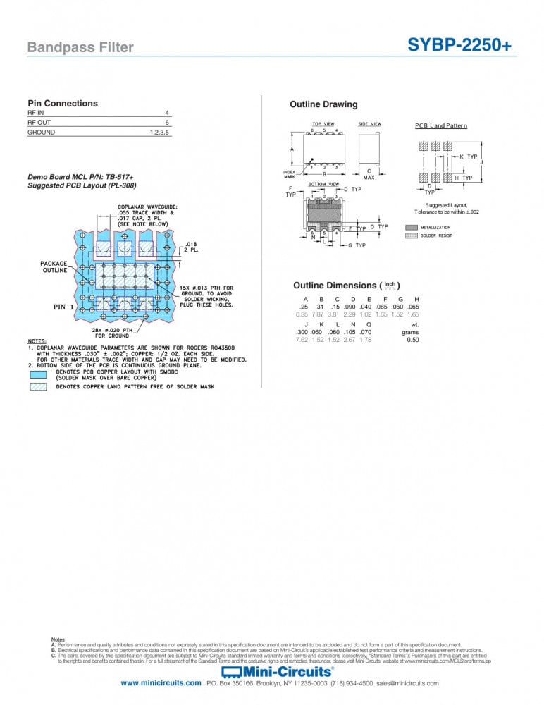 SYBP-2250+ technical datasheet page 2