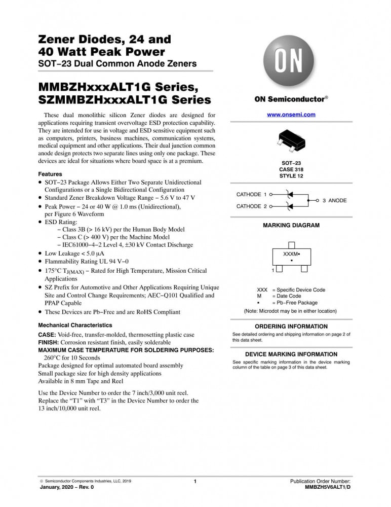 SZMMBZH18VALT1G datasheet page 1