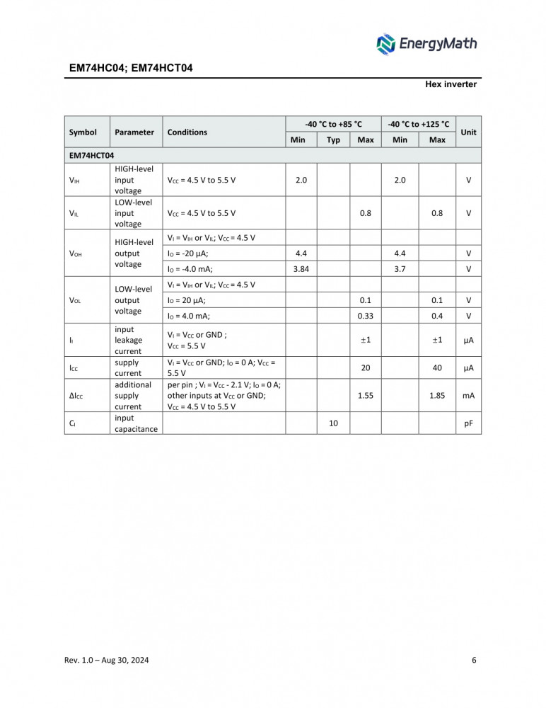 EM74HCT04D datasheet page 6