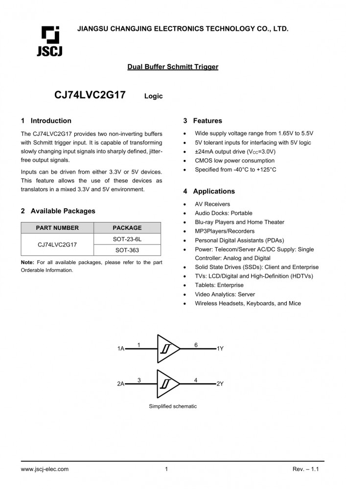 CJ74LVC2G17M6N datasheet page 1
