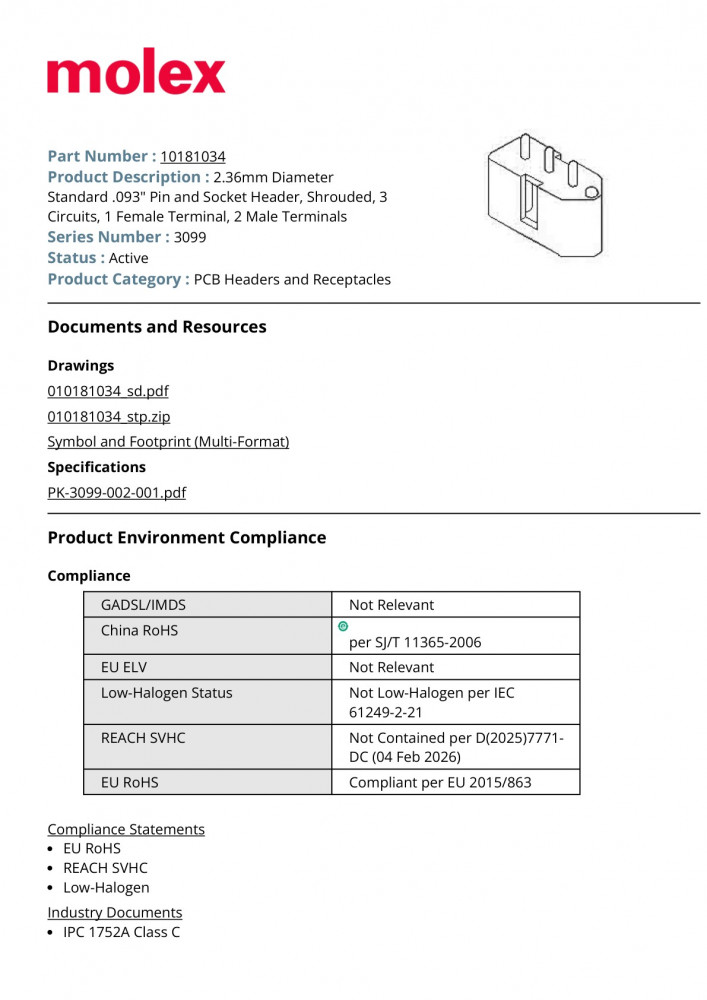 MOLEX 10181034 document image, page 1