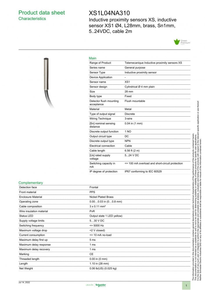 XS1L04NA310 technical document page 1