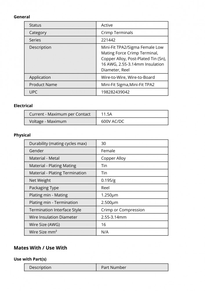 Technical document image 2 for MOLEX 2214422241