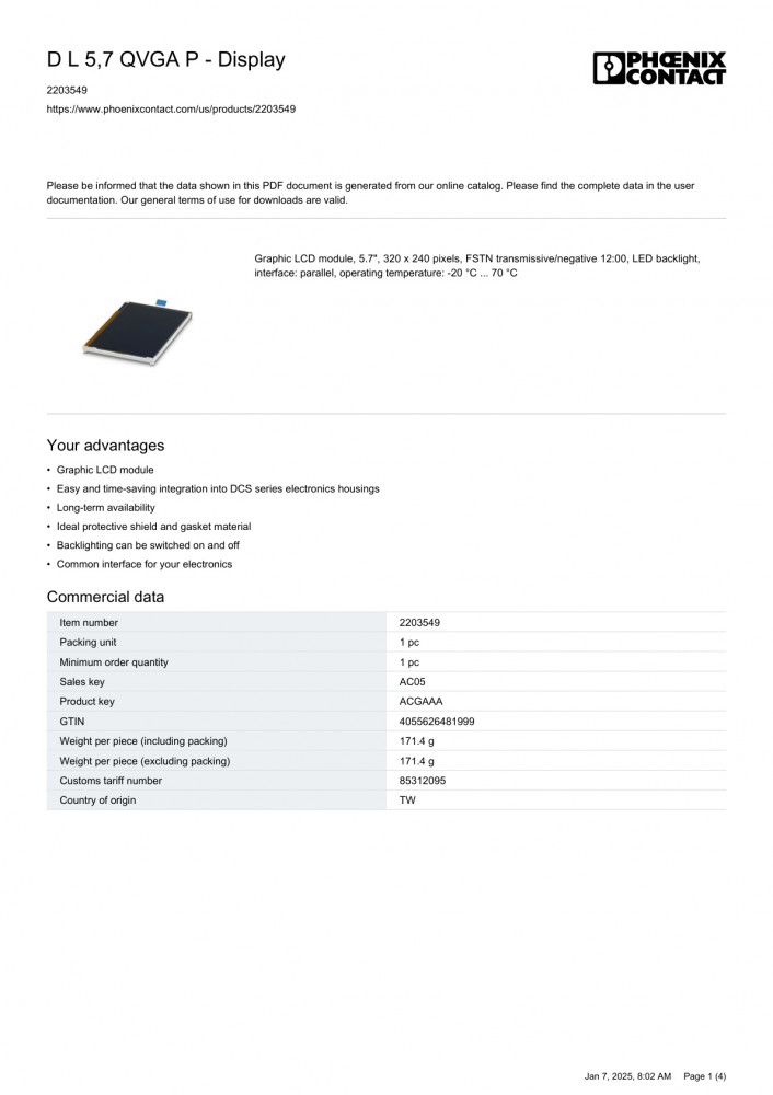 Phoenix Contact 2203549 technical document page 1