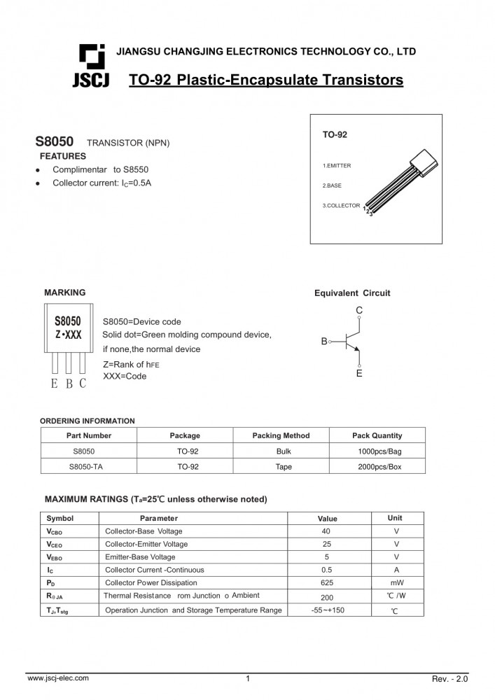 S8050-TA datasheet page 1