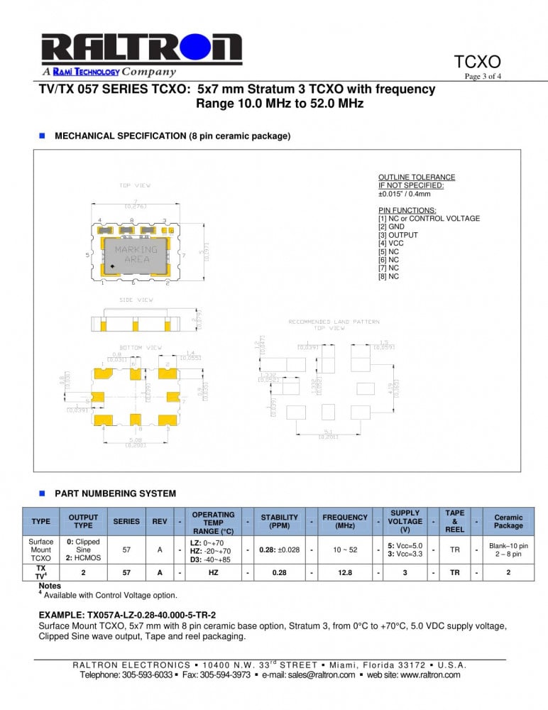 Raltron TX057 series technical document page 3