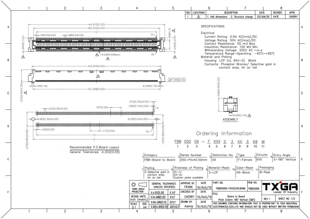 TXGA FBB05009 drawing page 1