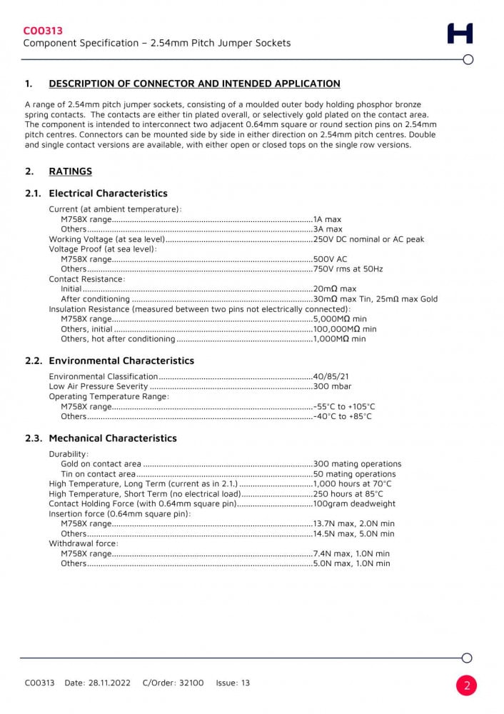 Harwin C00313 specification page 2